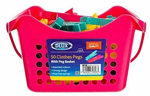 Pack of 2 Quality Plastic Peg Basket 50 Clothes Pegs Washing Line ...