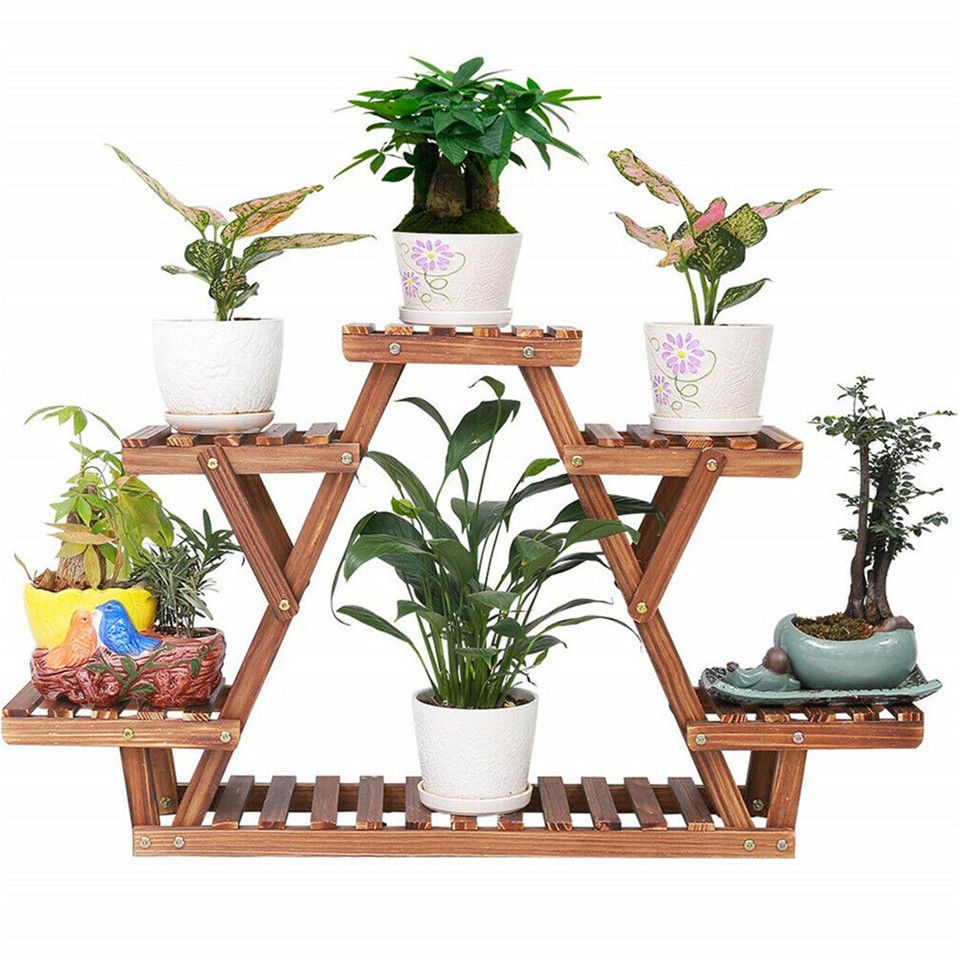 Heavy Duty Triangle Wood Plant Flower Succulent Pots Stand Display ...