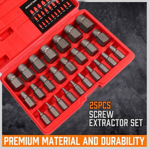 25 Piece Damaged Screw Extractor Set Multi-Spline Easy Out Broken Bolt ...