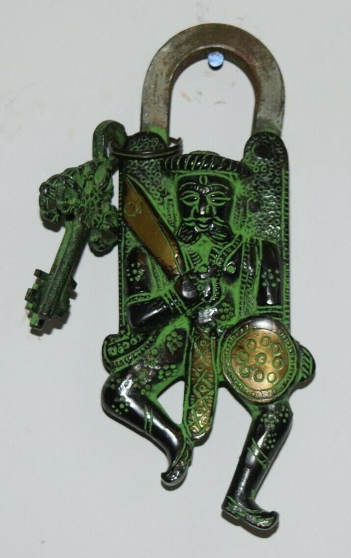 Brass Old Man Lock With 02 Keys Rajasthani Warrior Style Padlock Door ...