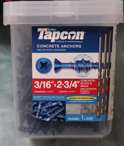 Buildex Tapcon Concrete Anchors 3/16" x 2 3/4" Count of 225 - Item ...