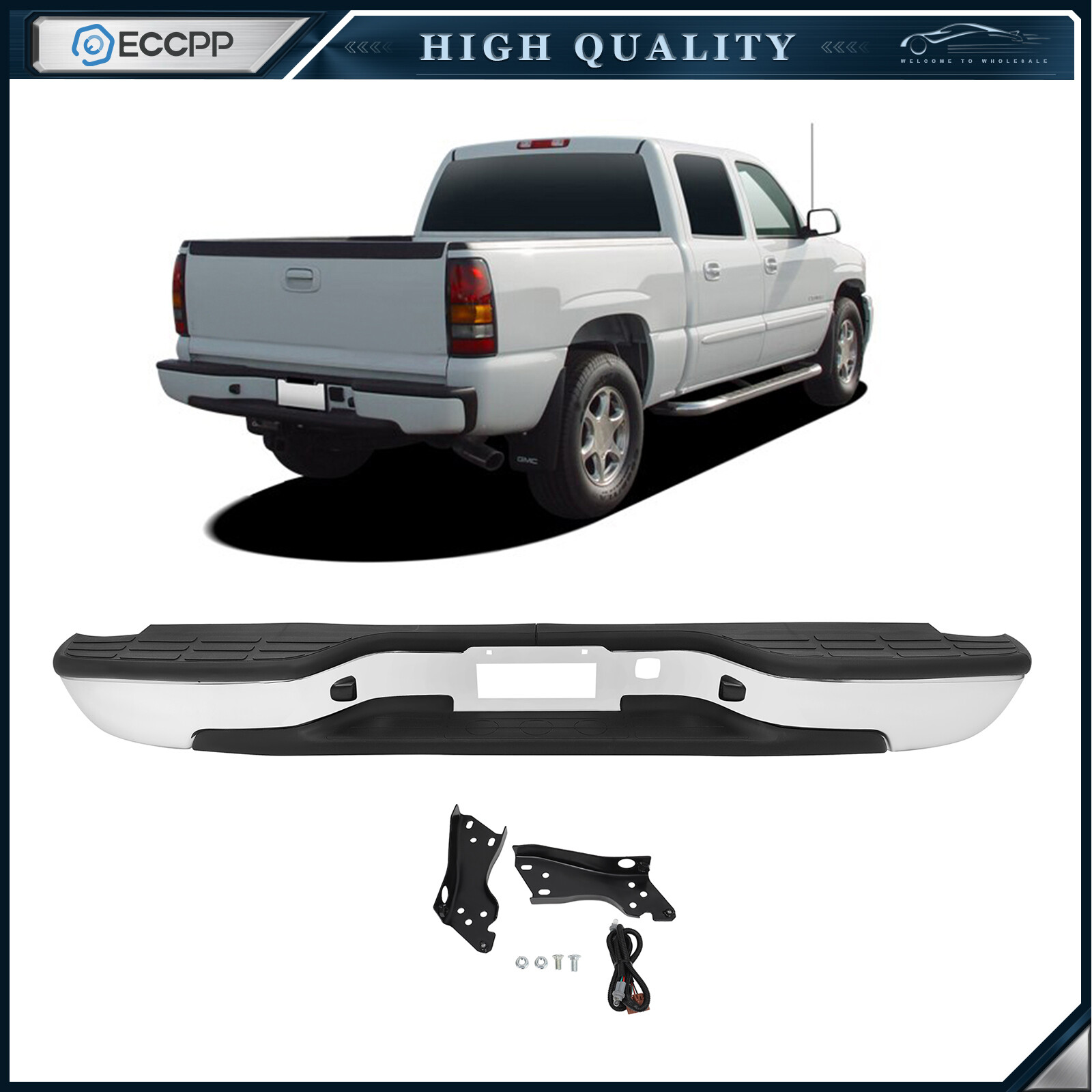 New Complete Chrome Rear Bumper Fits 1999-2007 Chevy Silverado GMC ...