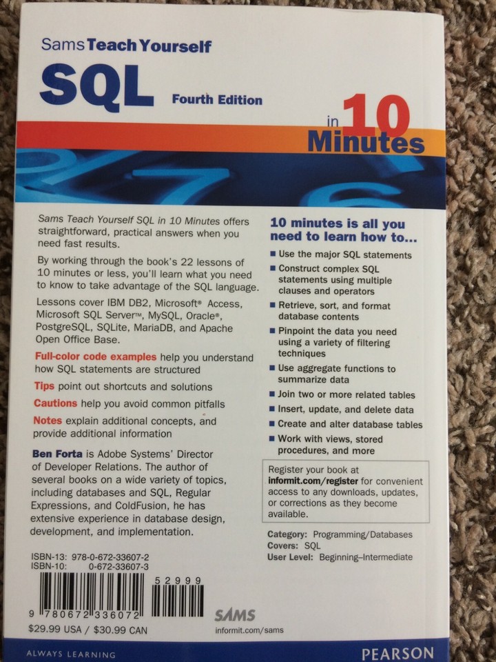 Sams Teach Yourself SQL in 10 Minutes 4th edition 2013 | eBay