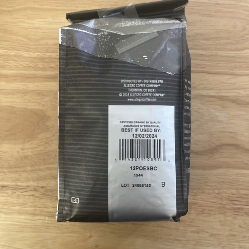 Allegro WHOLE BEAN Decaf Coffee Organic Espresso Bel Canto BB 02 Dec 24 ...