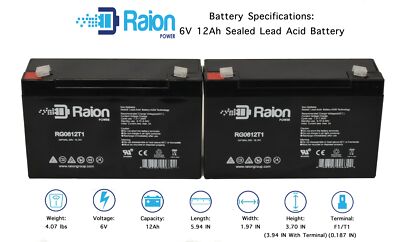 Raion 6V 12Ah Emergency Light Battery For Chloride NTMF50ID2 2PK ...