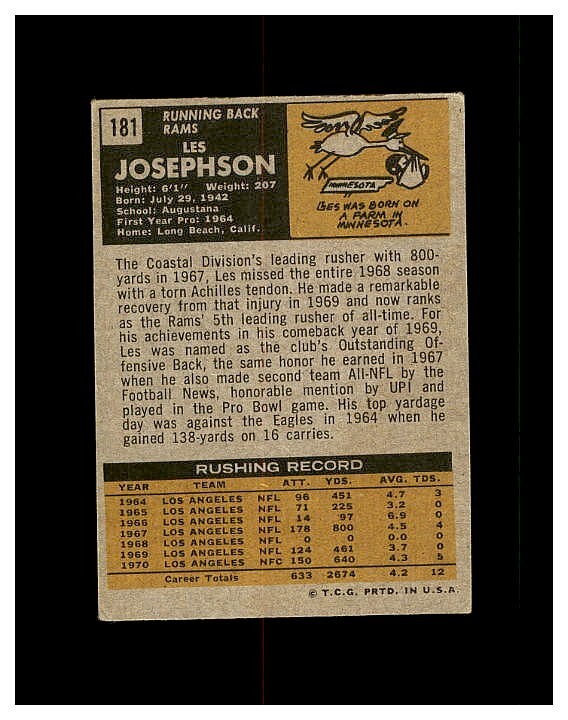 1971 Les Josephson Los Angeles Rams Topps Football Card #181 | eBay