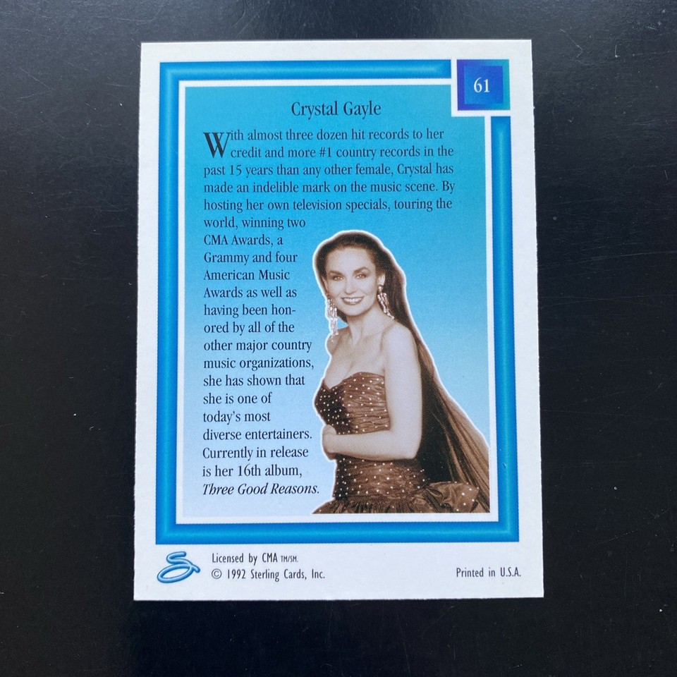 Crystal Gayle 1992 CMA Sterling Country Gold Card #61 | eBay