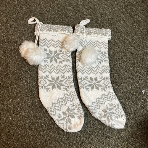 Yankee Candle Knit set of two Design Christmas Stocking Grey /White Pom ...