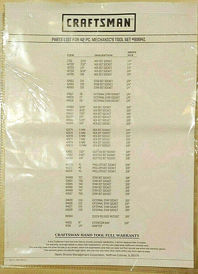 Craftsman 42 PC Piece 1/4 & 3/8 Drive Hex Screwdriver Torx Bit Socket ...