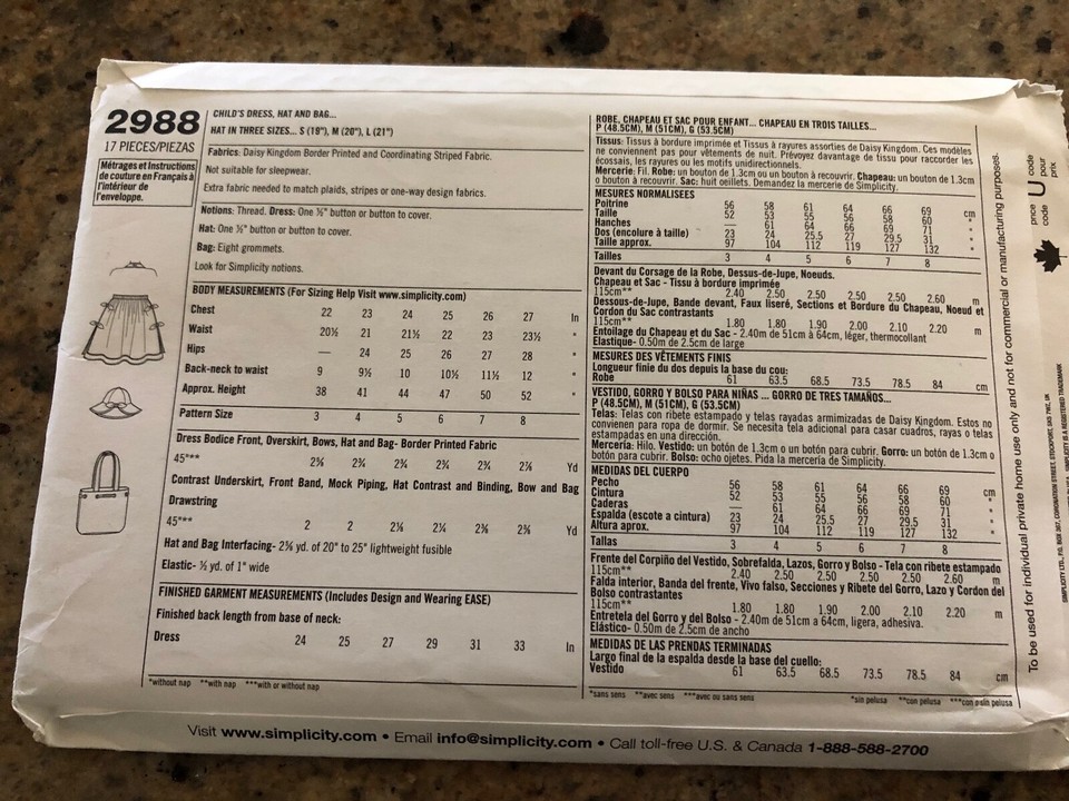 🌺 DAISY KINGDOM - SIMPLICITY #2988-GIRLS SUMMER DRESS-TOTE & HAT ...