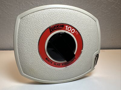 VINTAGE LUFKIN 100 FT. White Clad Steel Tape #100 with Grip Hook End ...