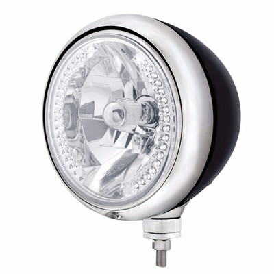 Black "Guide" Hot Rod Headlight w/o Turn Signal - 34 White LED Crystal ...