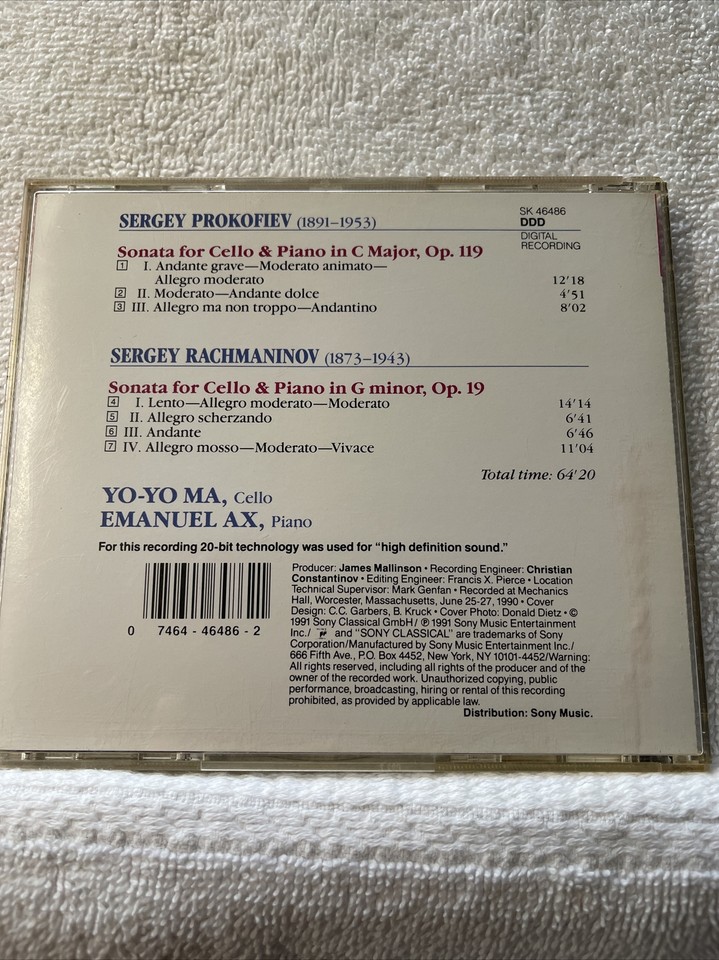 Sony Classical - Rachmaninov, Prokofiev: Cello Sonatas Yo-Yo Ma CD ...