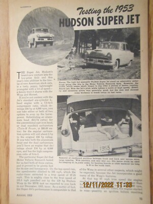 #405 VINTAGE Original Article 1953 Testing the Hudson Super Jet 4 pages ...