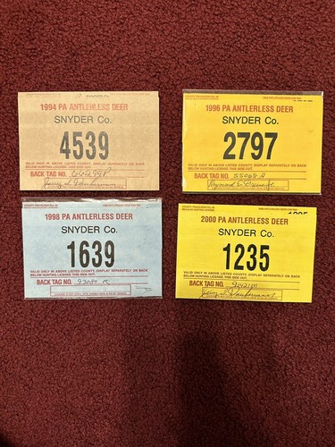 Lot Of 10 Antlerless Pa Hunting Licenses From 1994 2008 Snyder County lot-of-10-antlerless-pa-hunting-licenses-from-1994-2008-snyder-county