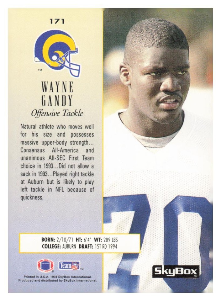 1994 SkyBox Premium #171 Wayne Gandy RC | eBay