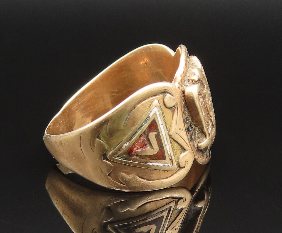 10K GOLD Vintage Antique Freemason Masonic Eagle Birds Ring Sz 9 GR411 ...