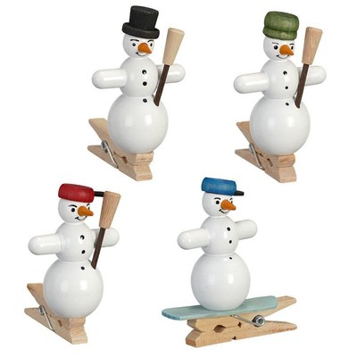 Tree Trunk Snowman IN Set (4 Piece) Tree Ornaments With Clip Height 5cm ...