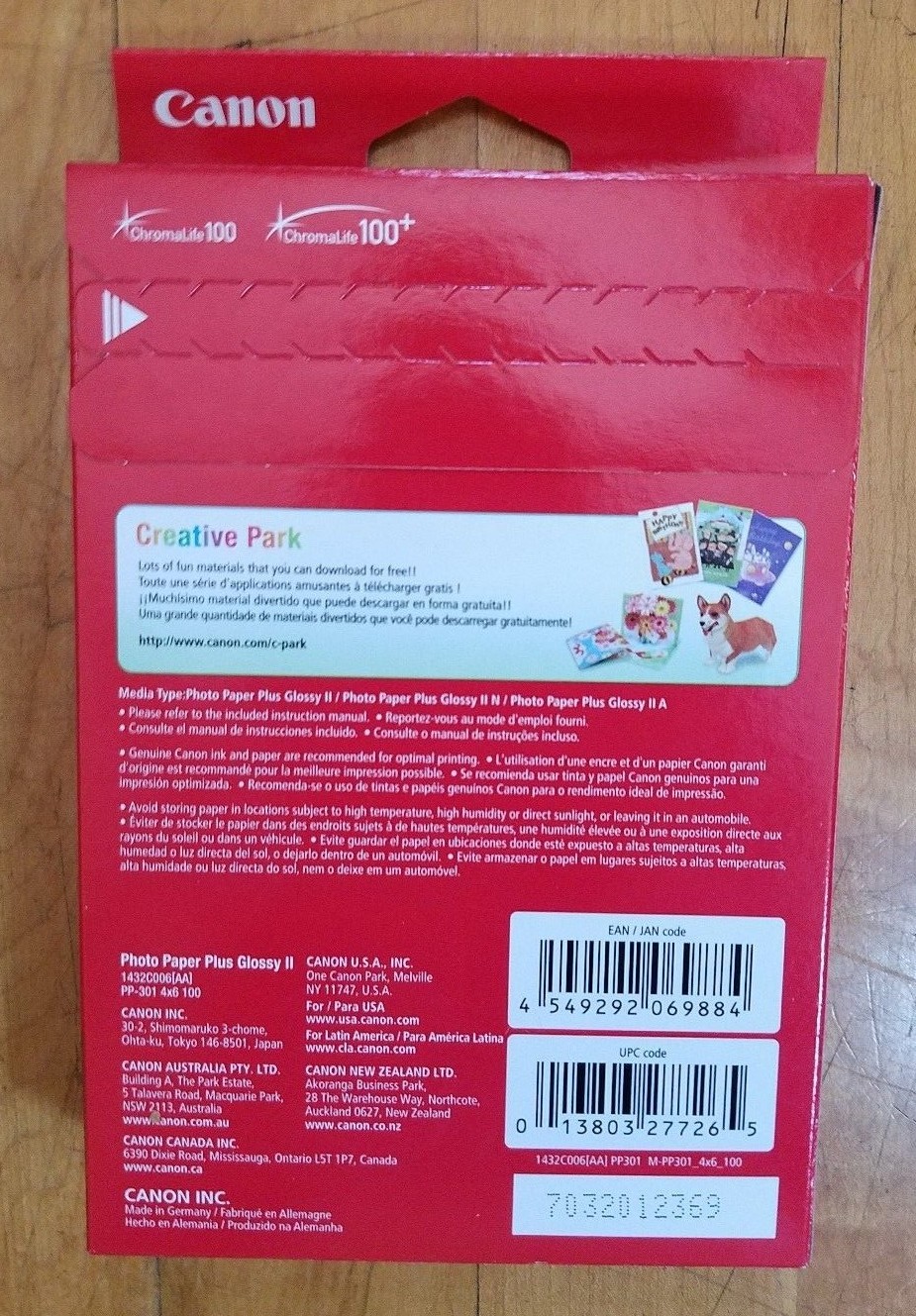 Canon Inkjet Photo Paper High Gloss 4 X 6 Plus Glossy II 100 Sheets PP ...