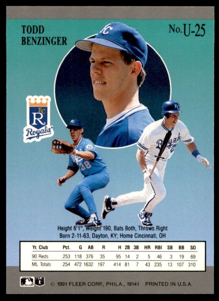 1991 Fleer Ultra Update Todd Benzinger Baseball Cards #U-25 | eBay