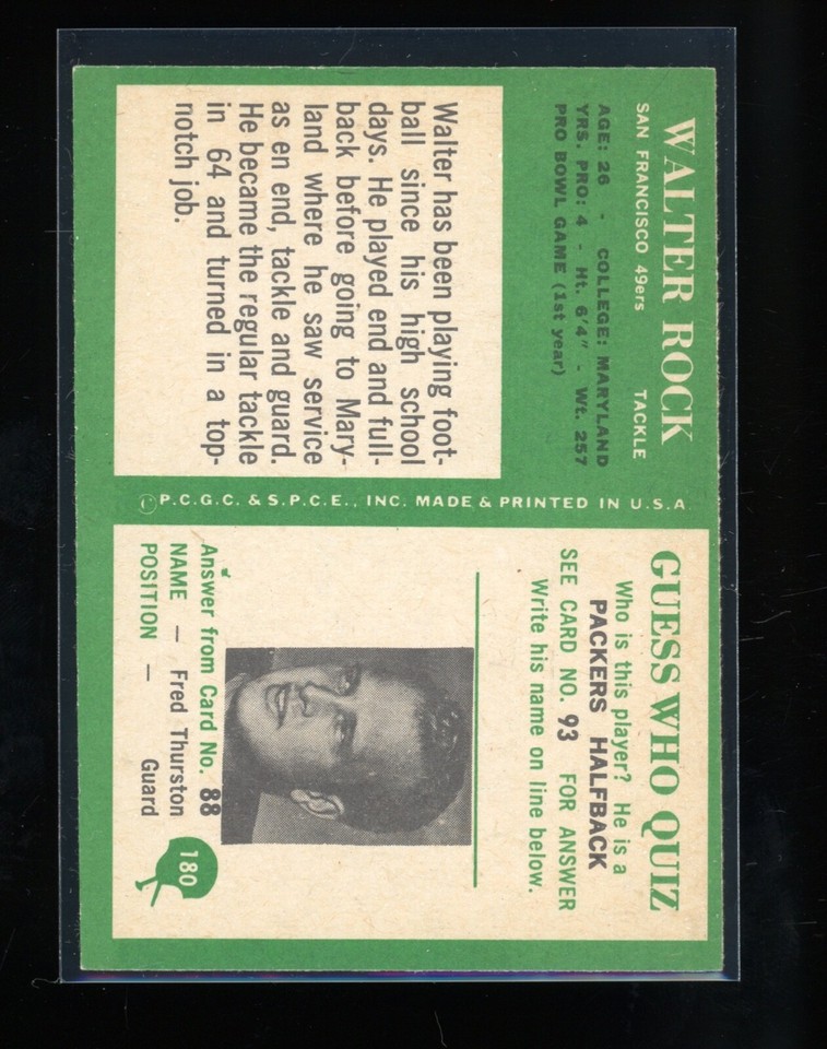 1966 Philadelphia Football Card #180 Walter Rock San Francisco 49ers | eBay
