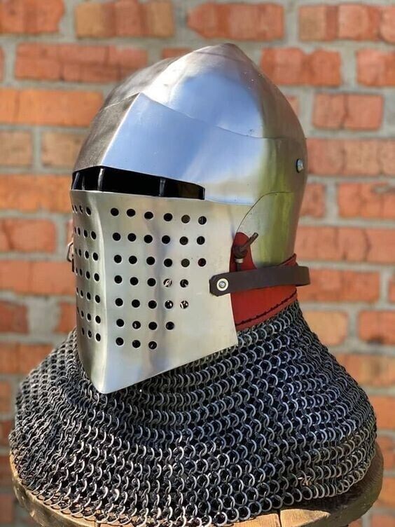 Handmade Medieval Armor Chain Mail Helmet 14 Gage Steel Barbute Armor ...