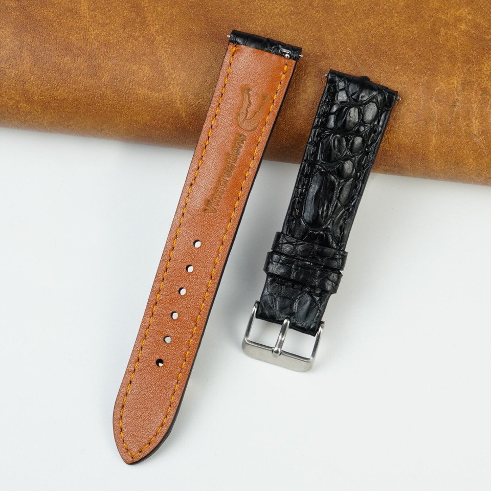 Black Crocodile Leather Watch Strap Genuine Crocodile Hornback Watch ...