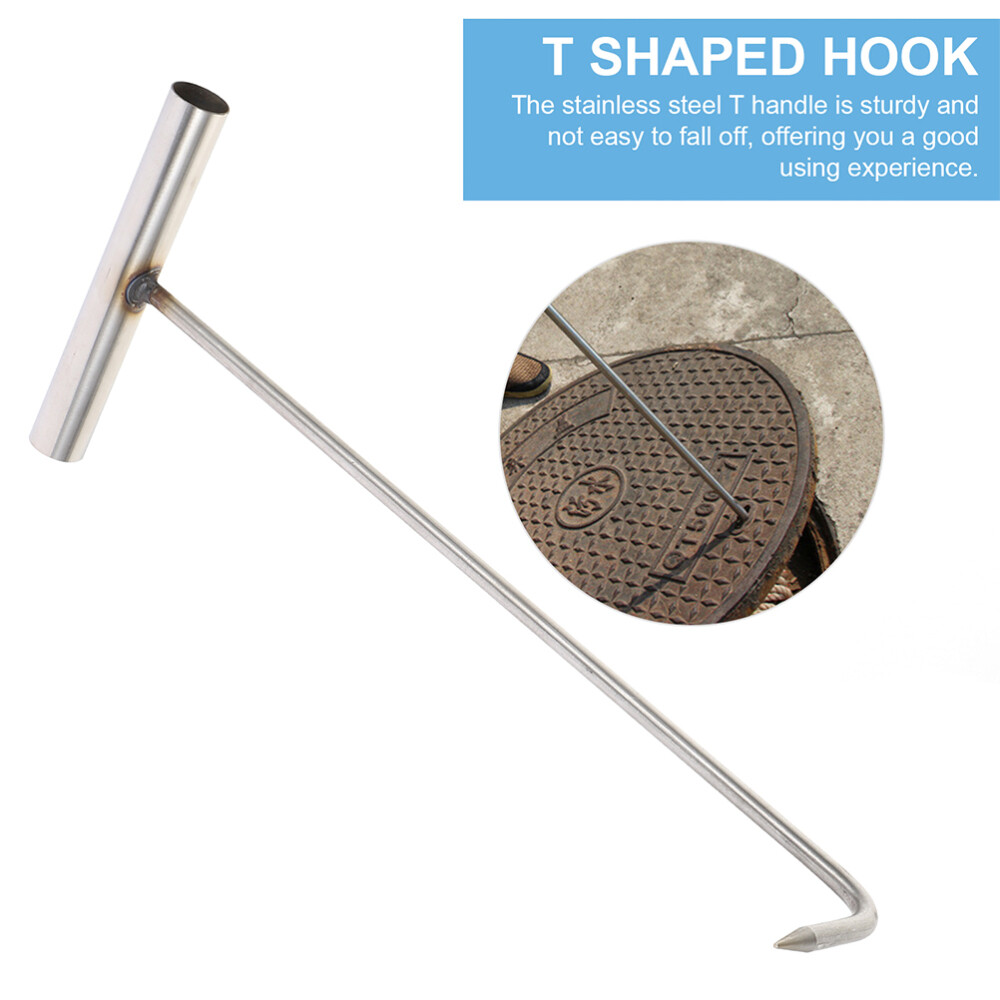 T Handle Lifting Tool Hook Heavy Duty Tension Rod Lifter Door Manhole ...