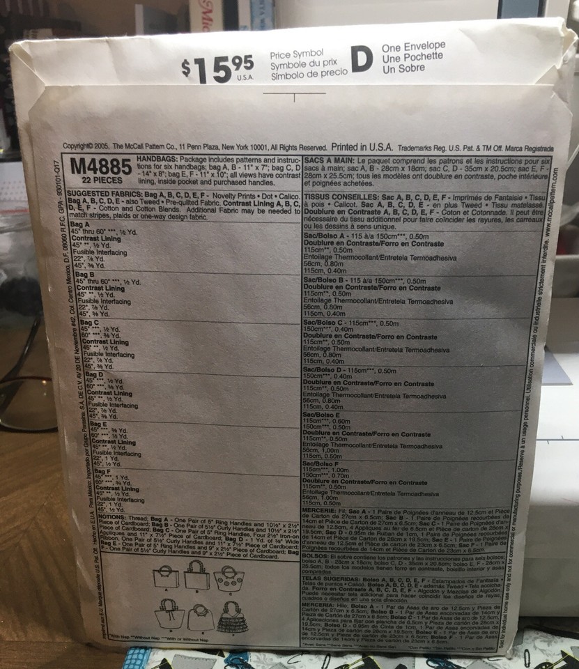 McCALLS FASHION ACCESSORIES M4885 - 2005 - New Uncut - Shipping USPS | eBay