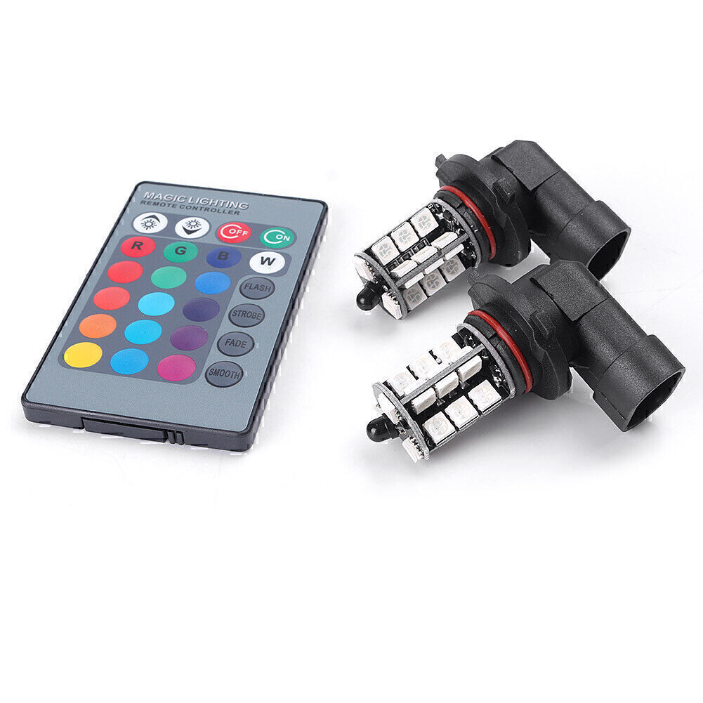 Pair 9005 9006 H11 H7 27SMD RGB LED Fog Light Driving Lamp Bulbs Remote ...