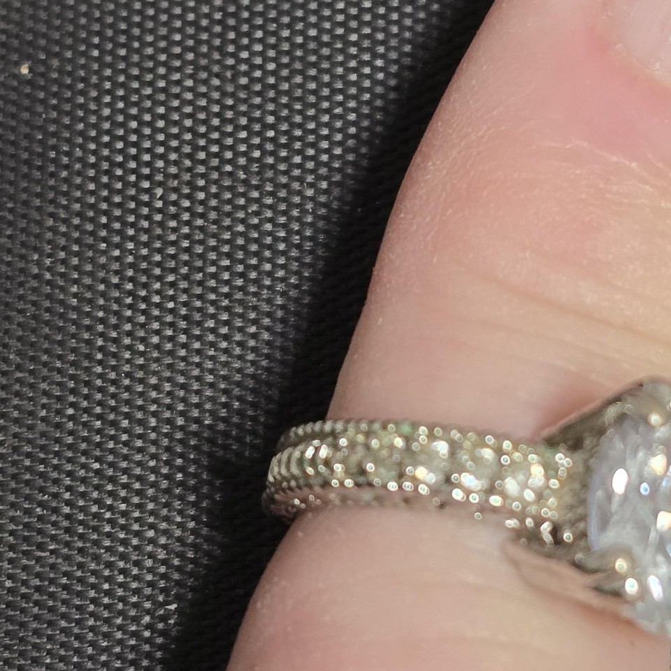 Silver Tone Engagement Ring Womens Size 6 Round Clear Stone Pave Band ...