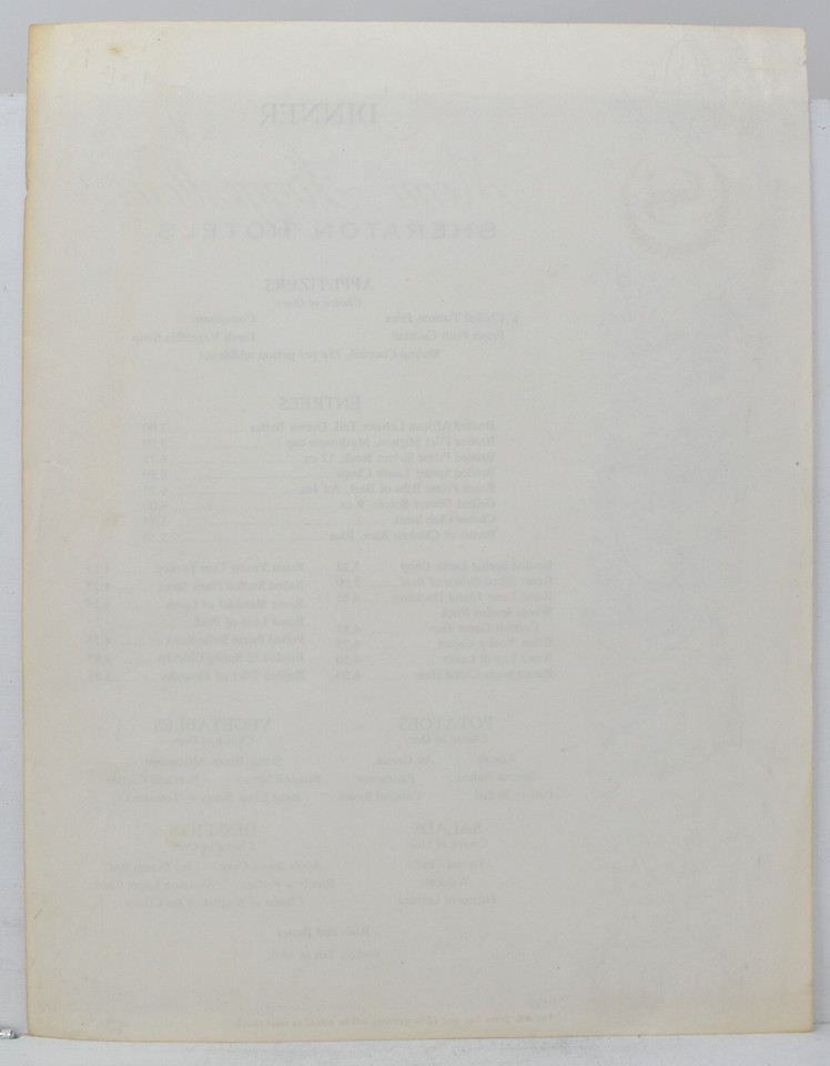 1960s Sheraton Hotel Restaurant Dinner Menu | eBay