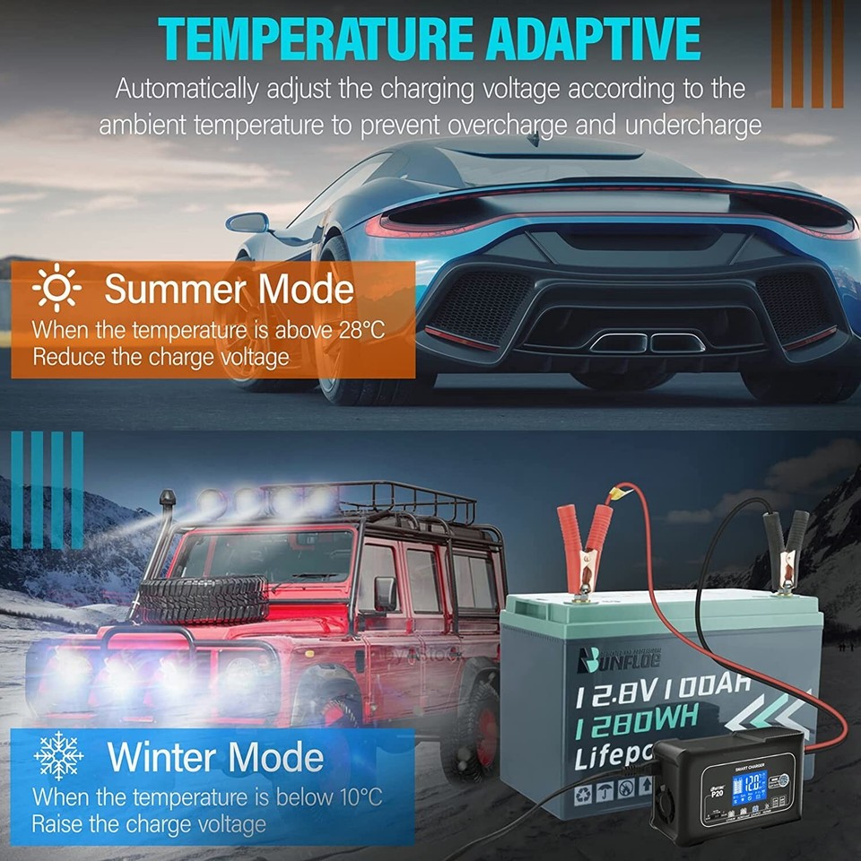 P20 20A Smart Battery Charger,Lithium,LiFePO4,Lead-Acid,Portable Car ...