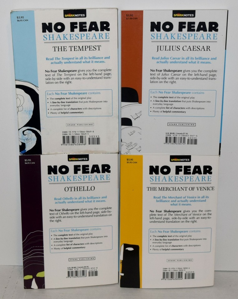 Lot of 4 No Fear Shakespeare Julius Caesar, Othello, Merchant of Venice ...