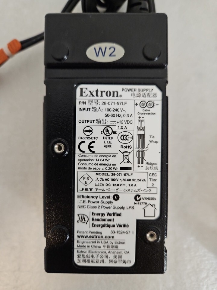 Extron Model 28-071-57LF Power Supply 12V DC 1.0A, 100-240V 50-60 Hz 0 ...
