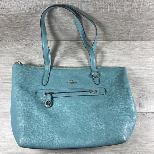 Coach Taylor Pebbled Leather Tote Shoulder Bag Purse 38312 Blue ...
