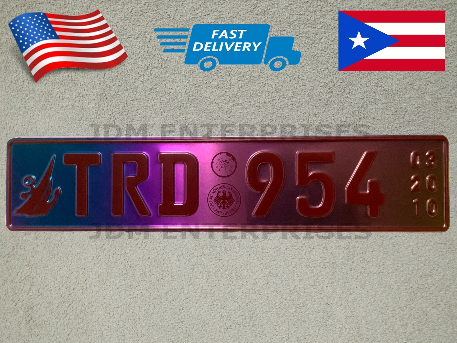 EURO License Plate Embossed Neochrome and Red Color Numbers TABLILLA ...