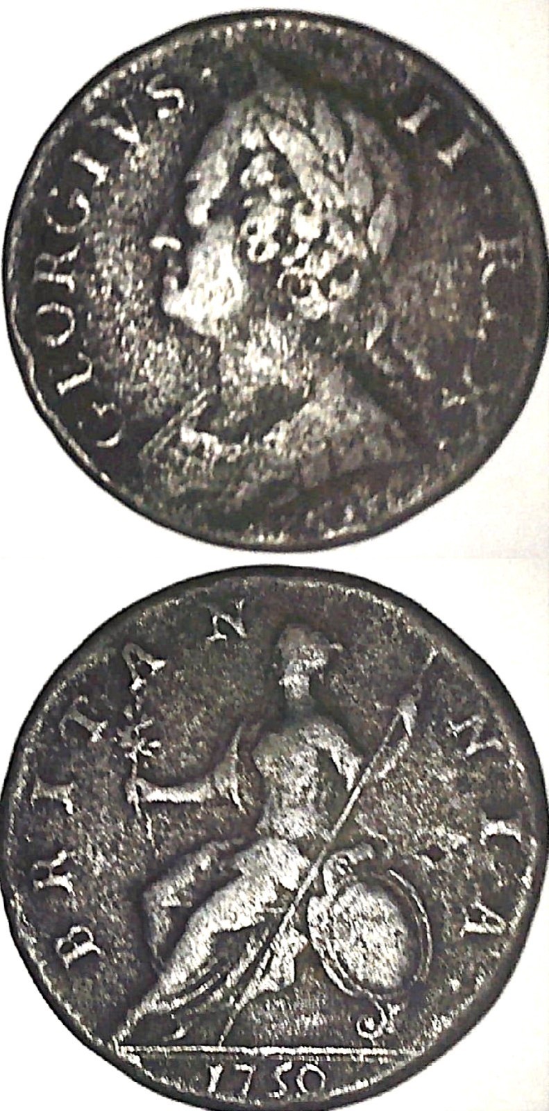 BRITAIN 1750 Half Penny King George II American Colonial Era English ...