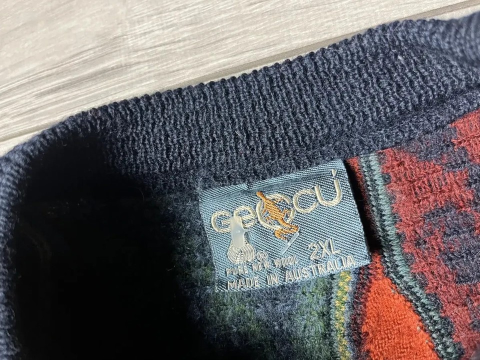 Vtg RARE Geccu Coogi Sweater L Australia Colorful Bright 3D Knit ...