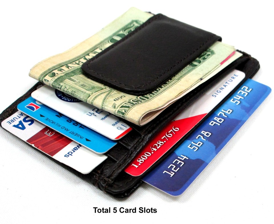 Cowhide Leather Money Clip Wallet Heavy Duty Magnetic Hold Cash Card in ...