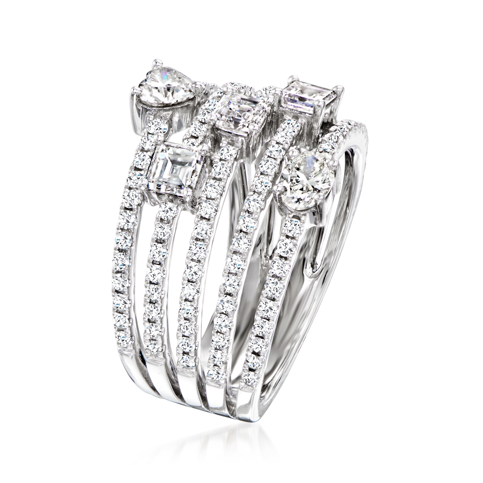 Vintage 2.10 ct. t.w. Multi-Row Diamond Ring in 18kt White Gold. Size 6 ...