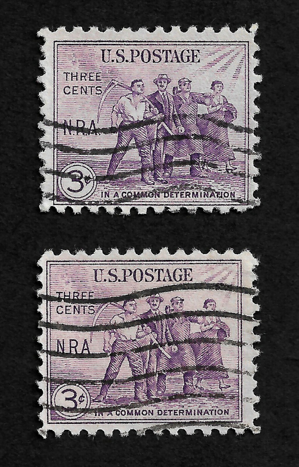 Lot of 2 1933 NRA 3 Cent National Recovery Admin. Stamps Sc# 732 Hinged ...