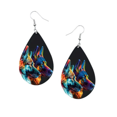 Colorful Wolves Double Sided Wooden Teardrop Dangle Earrings - New | eBay