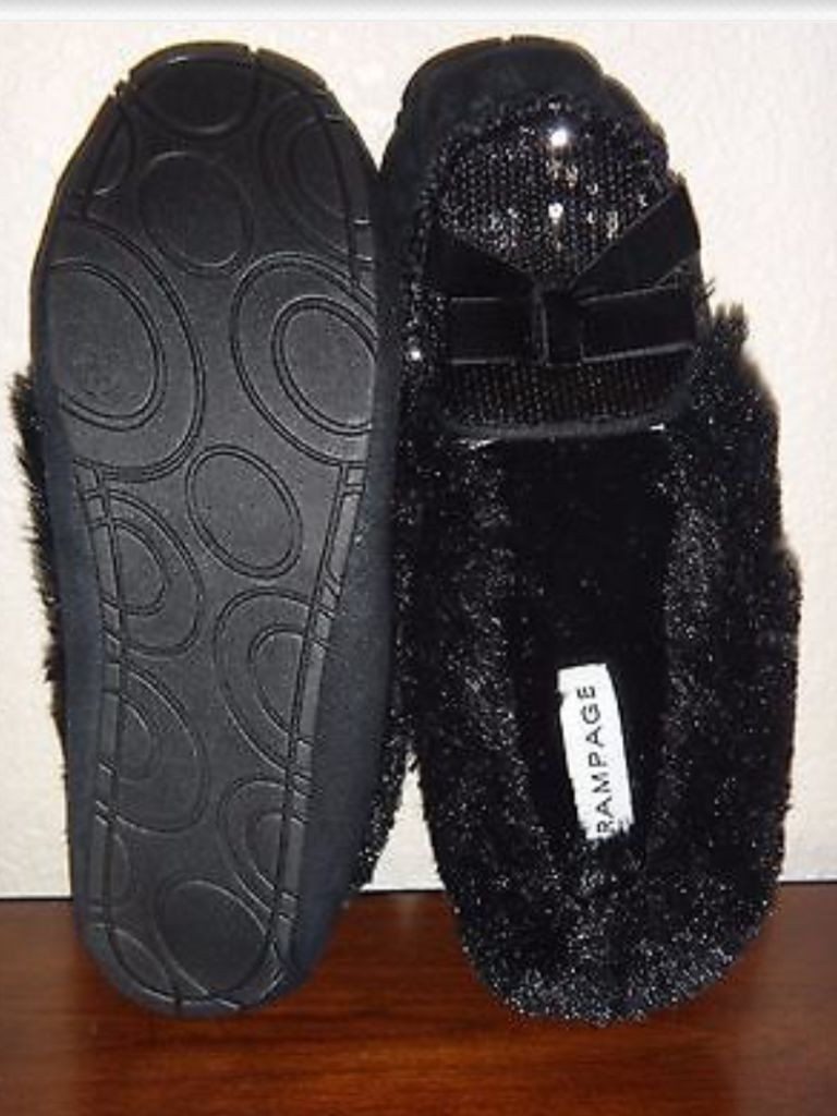 RAMPAGE Women's Flat Brader Slippers Black Faux FUR Tinsels US Size S ...