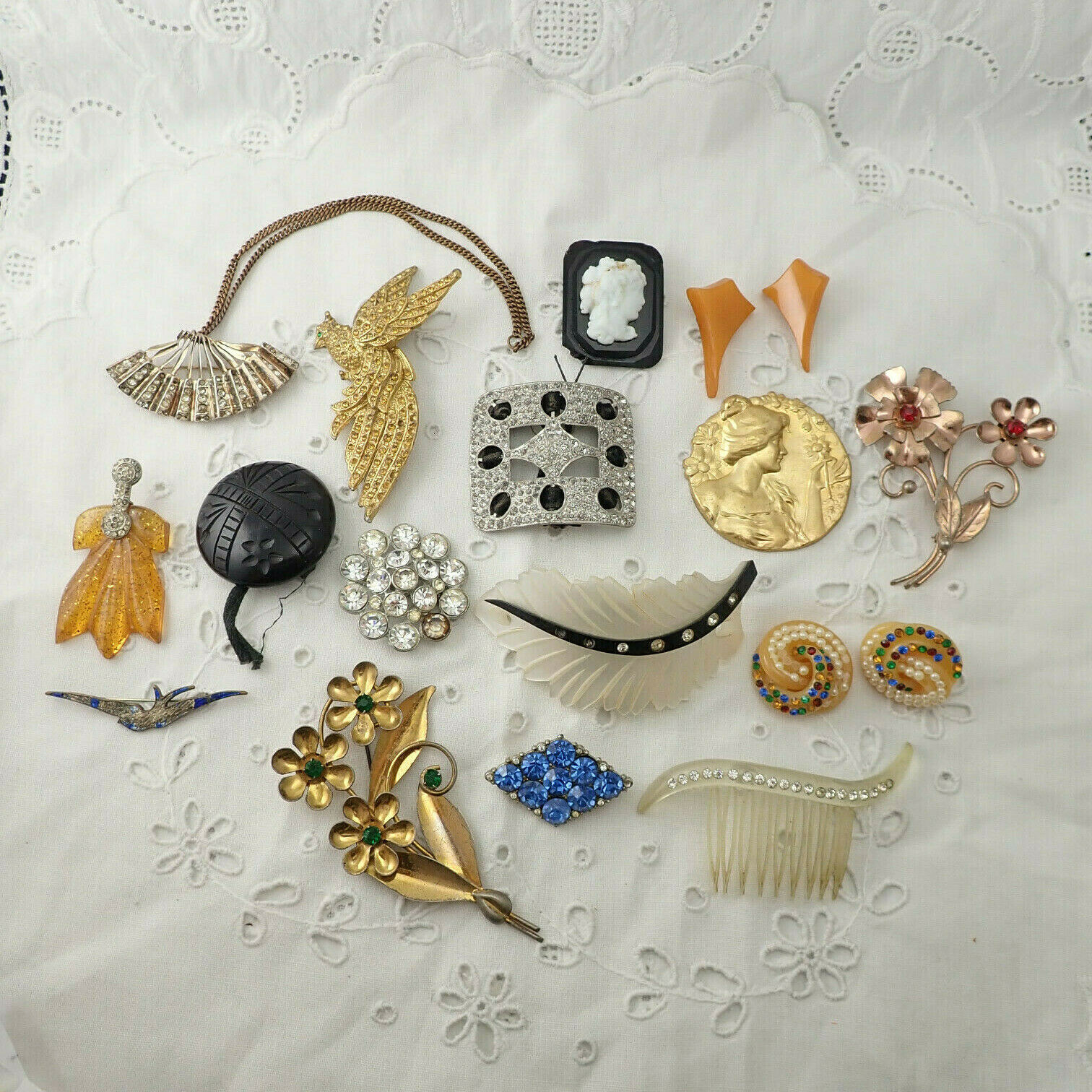 Art Deco Lot of 16 Bakelite MOP Crystal Sterling Pot … - Gem