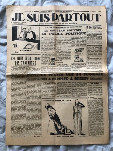 Politique : Journal " Je suis partout " de Brasillach - février 1938 ...