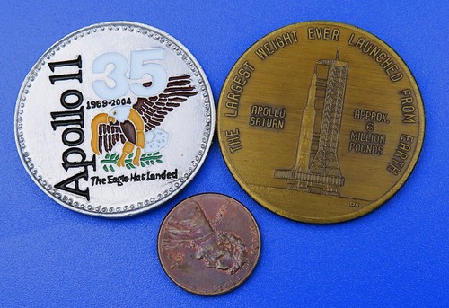 NASA Medallion Pair vtg Apollo 11 35th Vehicle Assembly Building Saturn ...