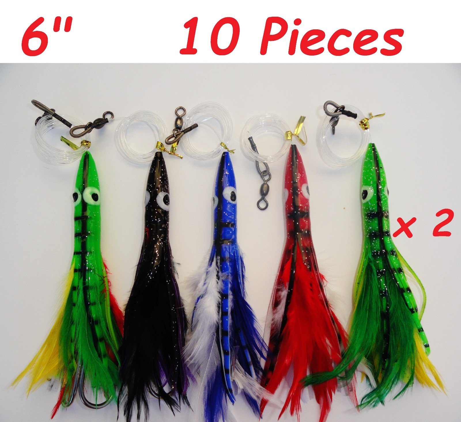 10 Pieces 6" Rigged Tuna Clone Feather 3oz Trolling Fishing Lures ...