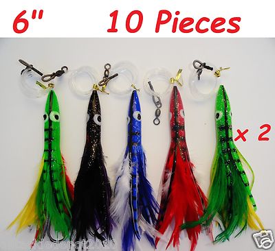 10 Pieces 6" Rigged Tuna Clone Feather 3oz Trolling Fishing Lures ...