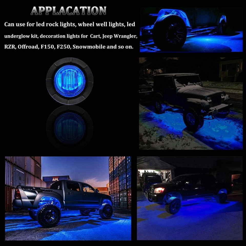 10x Blue LED Rock Lights Round Underbody Glow Lights for Jeep Truck Off ...